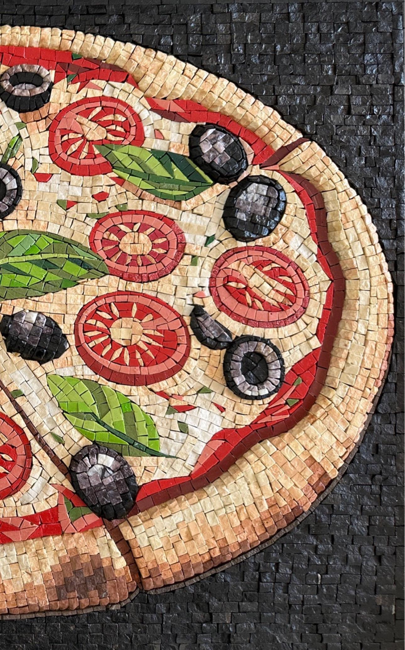 Pizza Mosaic Wall Art - Handmade Stone Mosaic, Kitchen Backsplash Decor ...