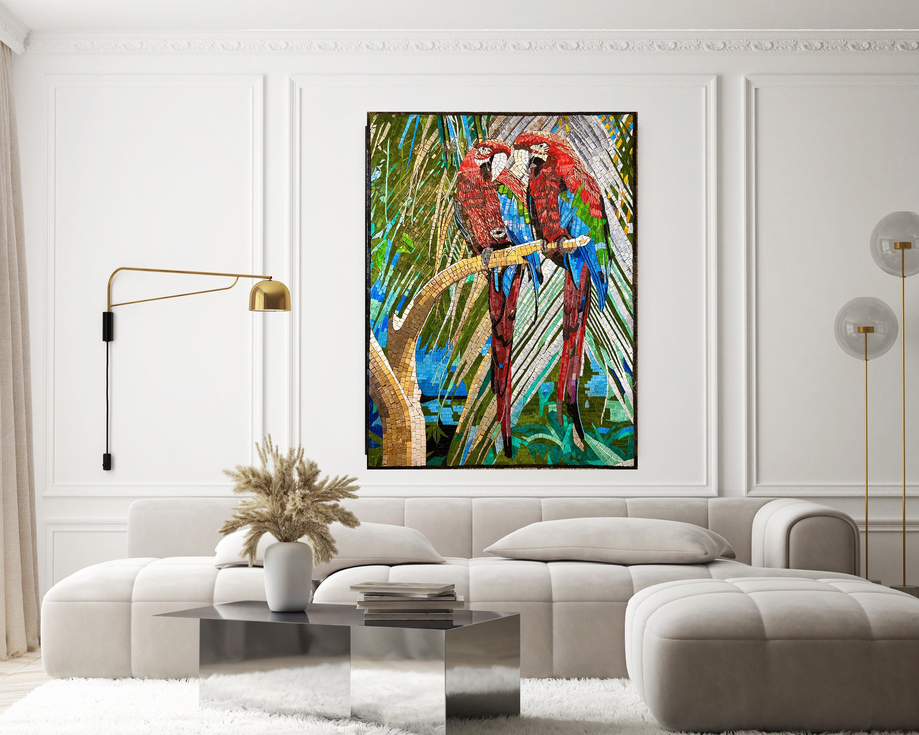 Macaw Parrots - Handmade Mosaic Wall Art - Natural Stone & Marble ...