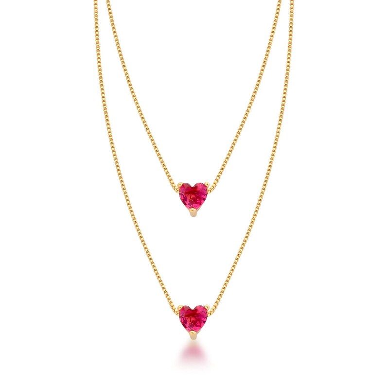 Red Crystal Heart Pendant Necklace, Romantic Gold Ruby Solitaire ...