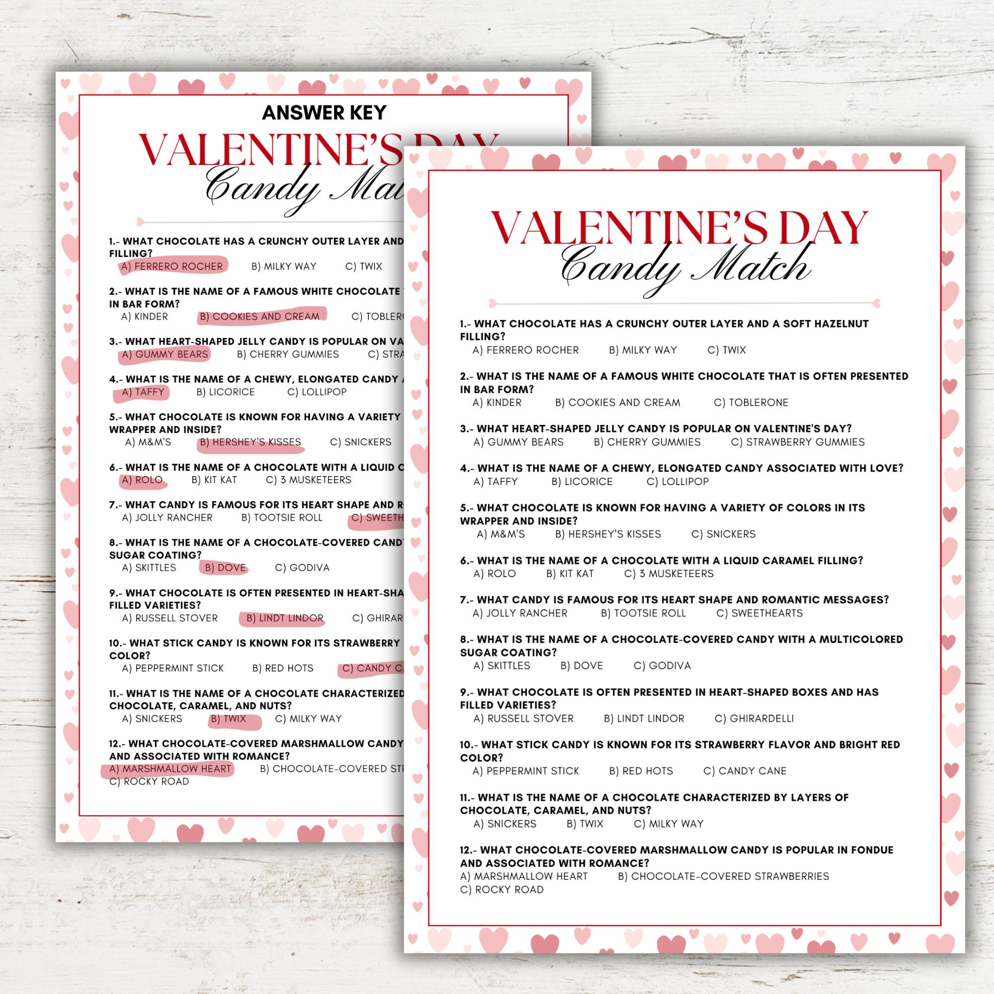 Valentines Day Candy Match Valentine Day Activity Valentines Day Party ...