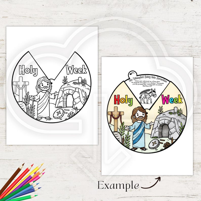 Holy Week Coloring Wheel, Printable Easter Story, Holy Week Printable ...