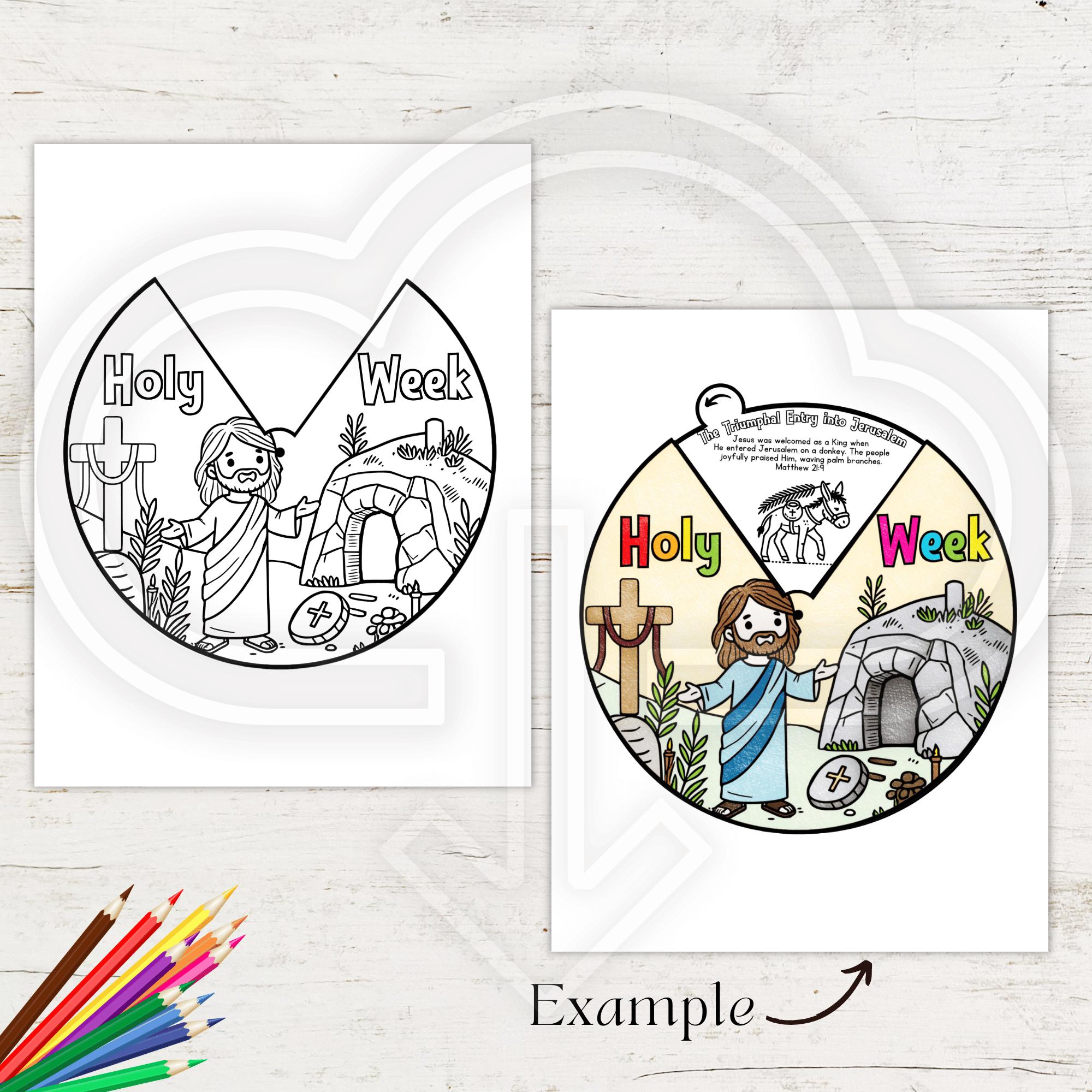 Holy Week Coloring Wheel, Printable Easter Story, Holy Week Printable ...