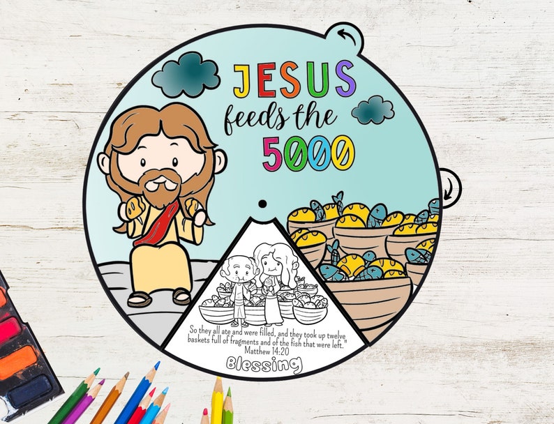 Jesus Feeds 5,000 Coloring Wheel, Jesus Miracle Coloring Wheel ...