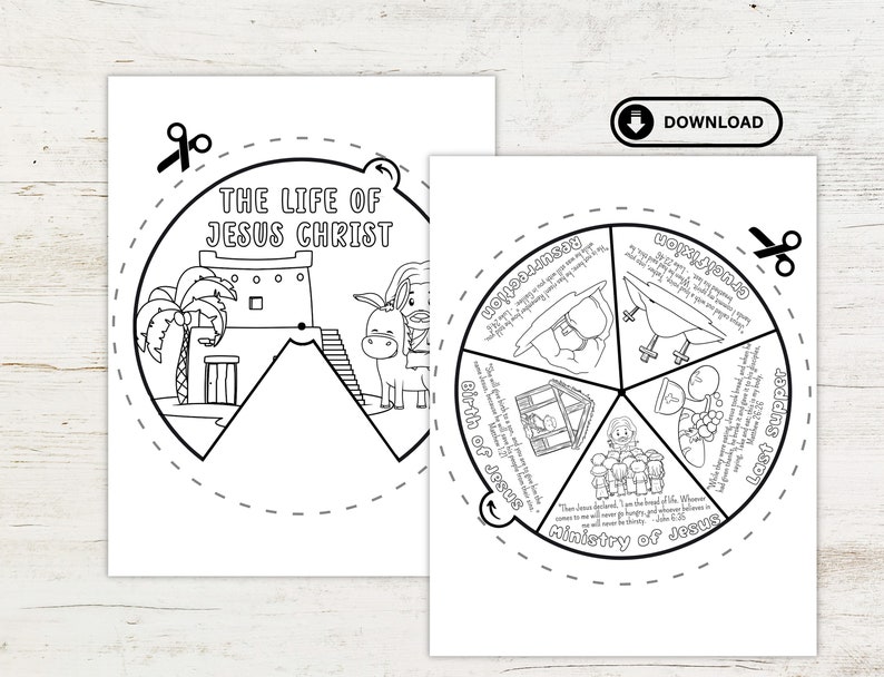 The Life of Jesus Christ Coloring Wheel Bible Story Wheel Printable ...