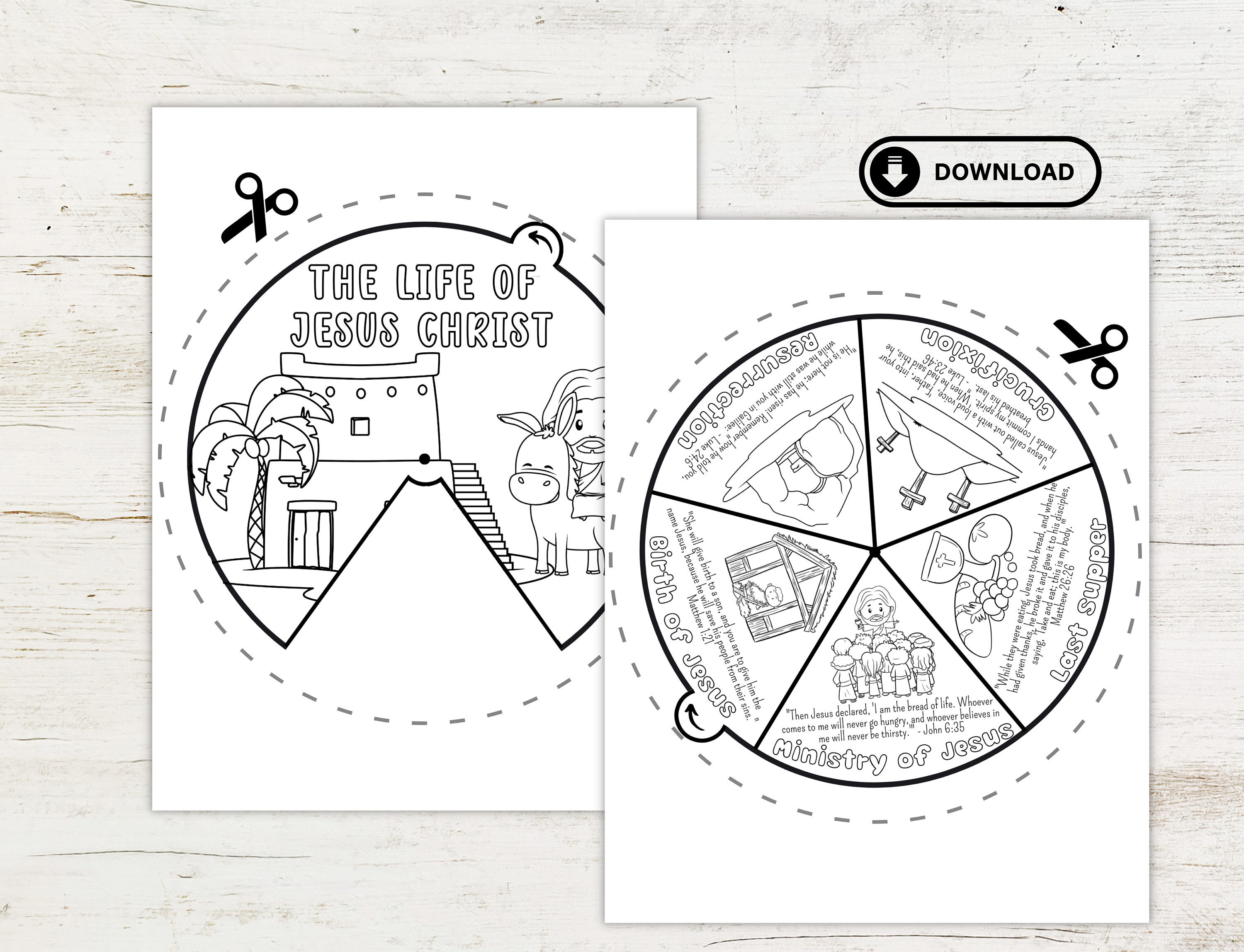 The Life of Jesus Christ Coloring Wheel Bible Story Wheel Printable ...