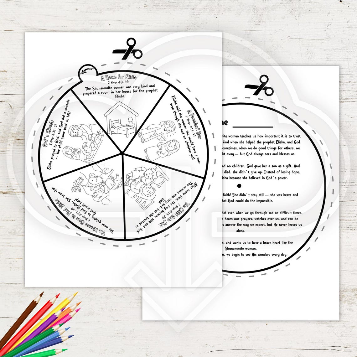 The Faith of the Shunammite Woman - Coloring Wheel | Bible Story ...