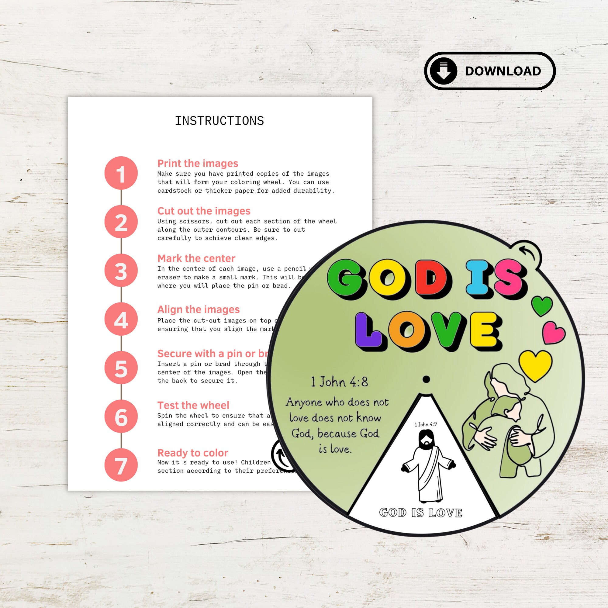 Gods Love Coloring Wheel Printable Bible Valentine Coloring Wheel ...