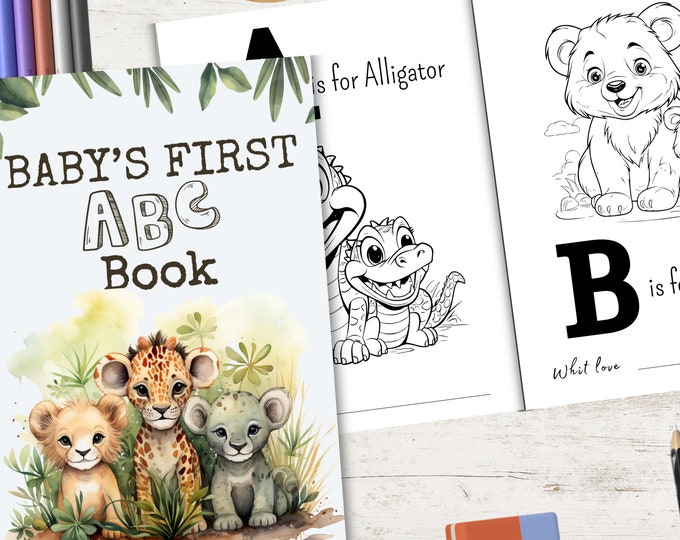 ABC Baby Shower Coloring Book, ABC Book, Animal Alphabet, Baby Shower ...