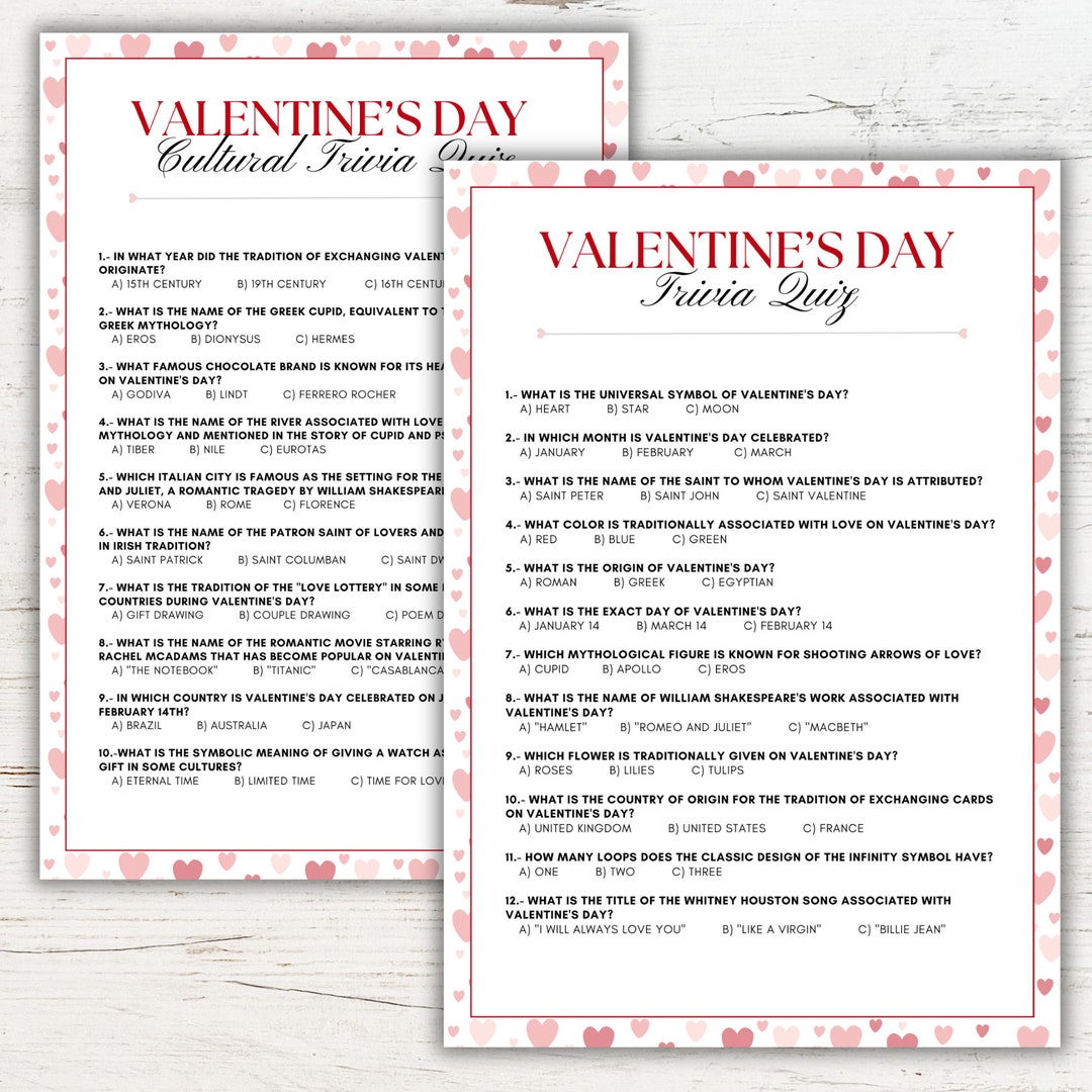 Valentines Day Trivia Game | Valentines Day Cultural Trivia Game ...