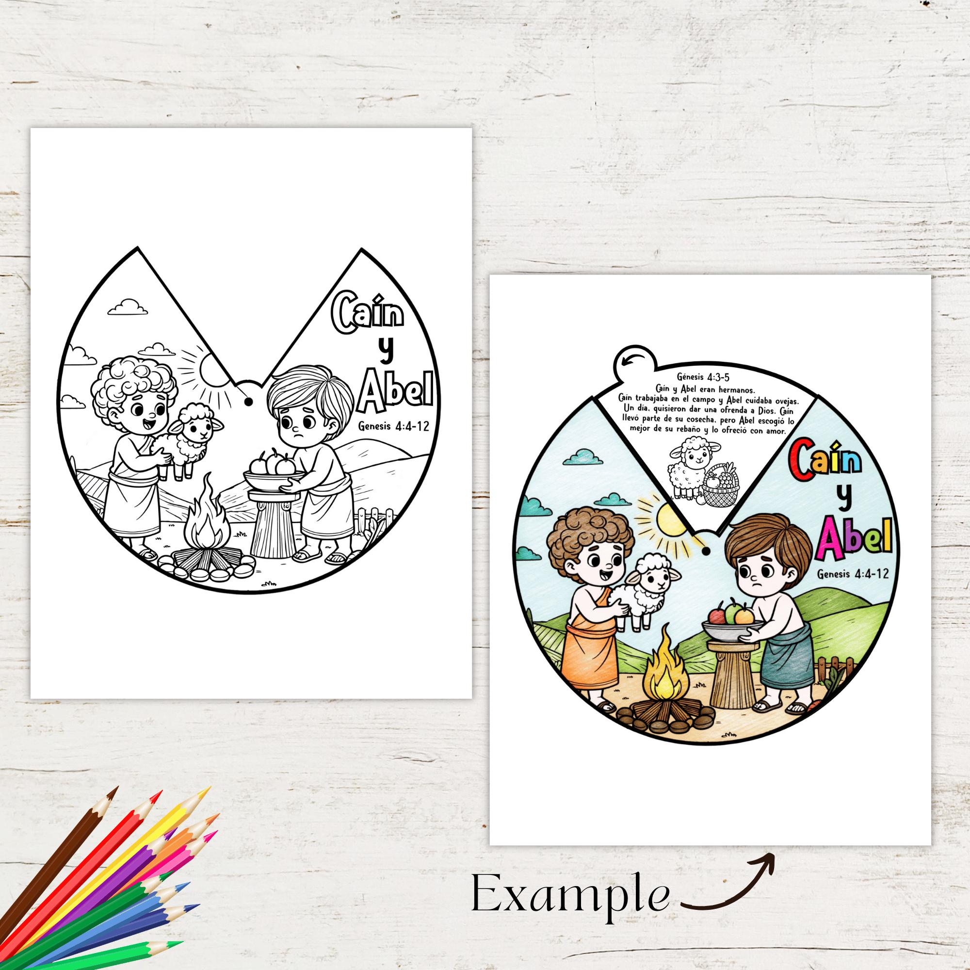 Cain and Abel Coloring Wheel IN SPANISH | Bible Story Activity for Kids ...
