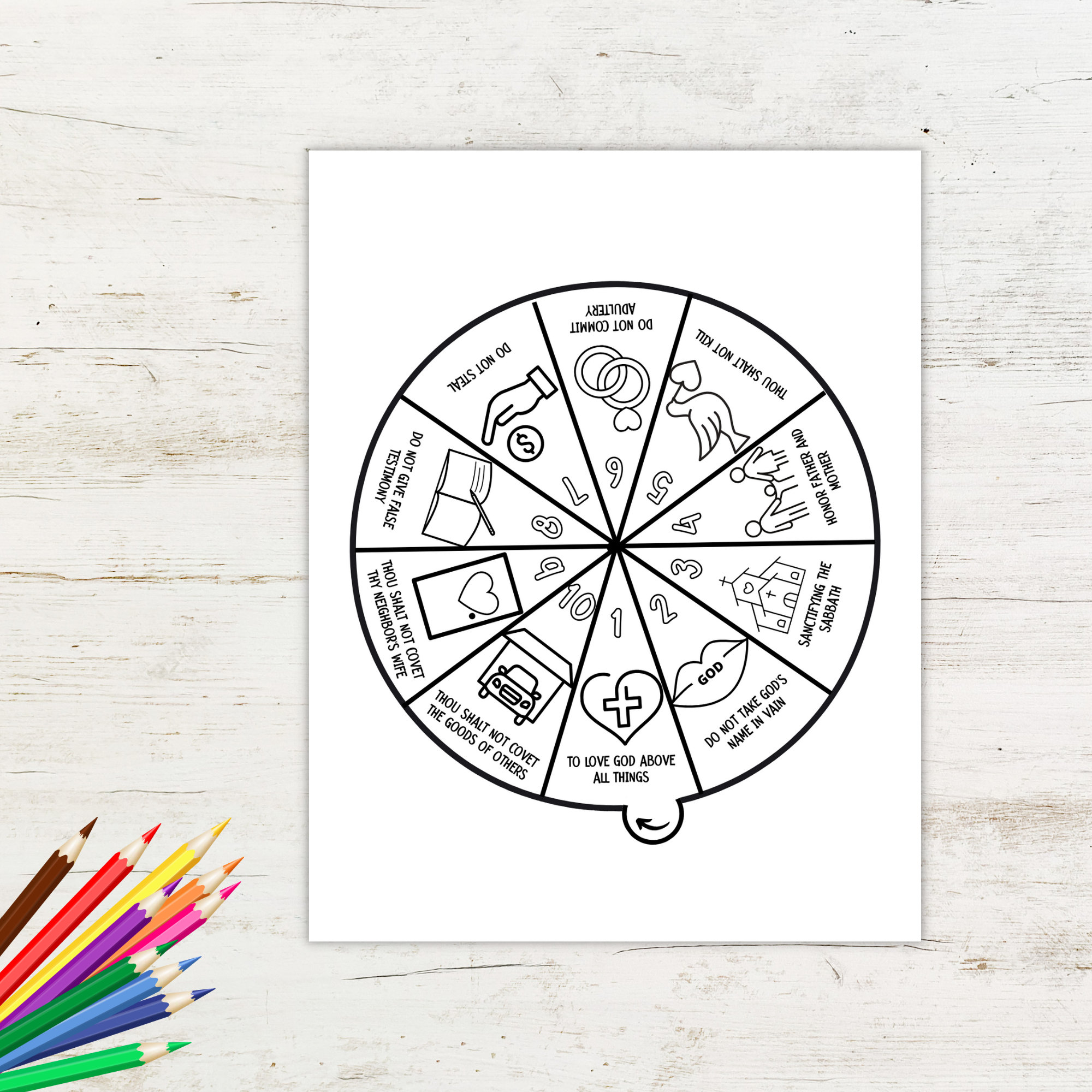 Ten Commandments Coloring Wheel Bible Story Wheel Printable Bible ...