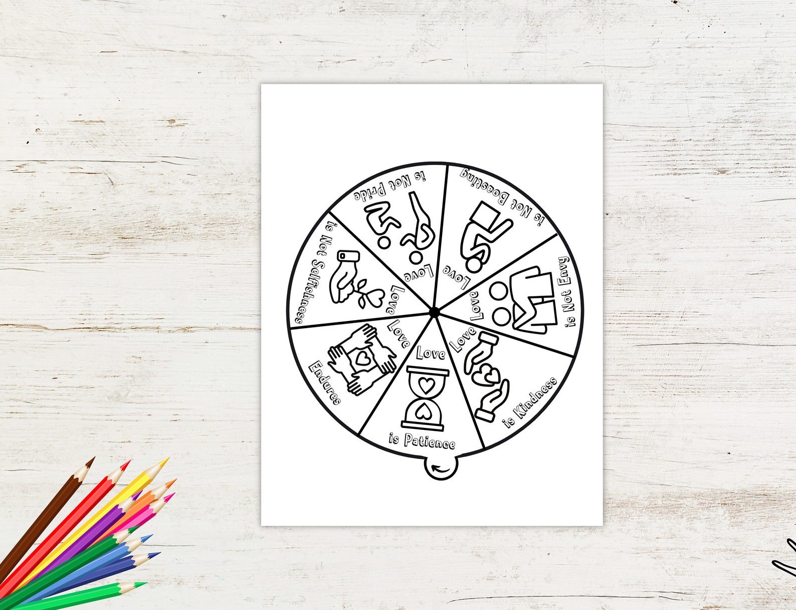God is Love Coloring Wheel | Bible Story Wheel | 1 Corinthians 13 ...