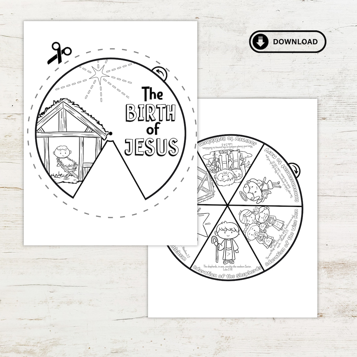 Birth of Jesus Coloring Wheel Bible Story Activities Printable Nativity ...