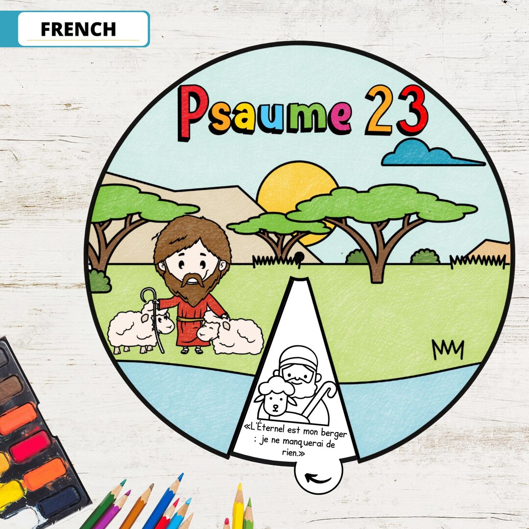 Psalm 23 Coloring Wheel IN FRENCH, Jesus Coloring Wheel, Printable ...