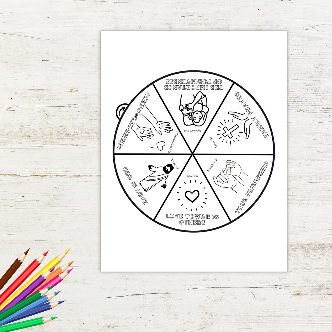Gods Love Coloring Wheel Printable Bible Valentine Coloring Wheel ...