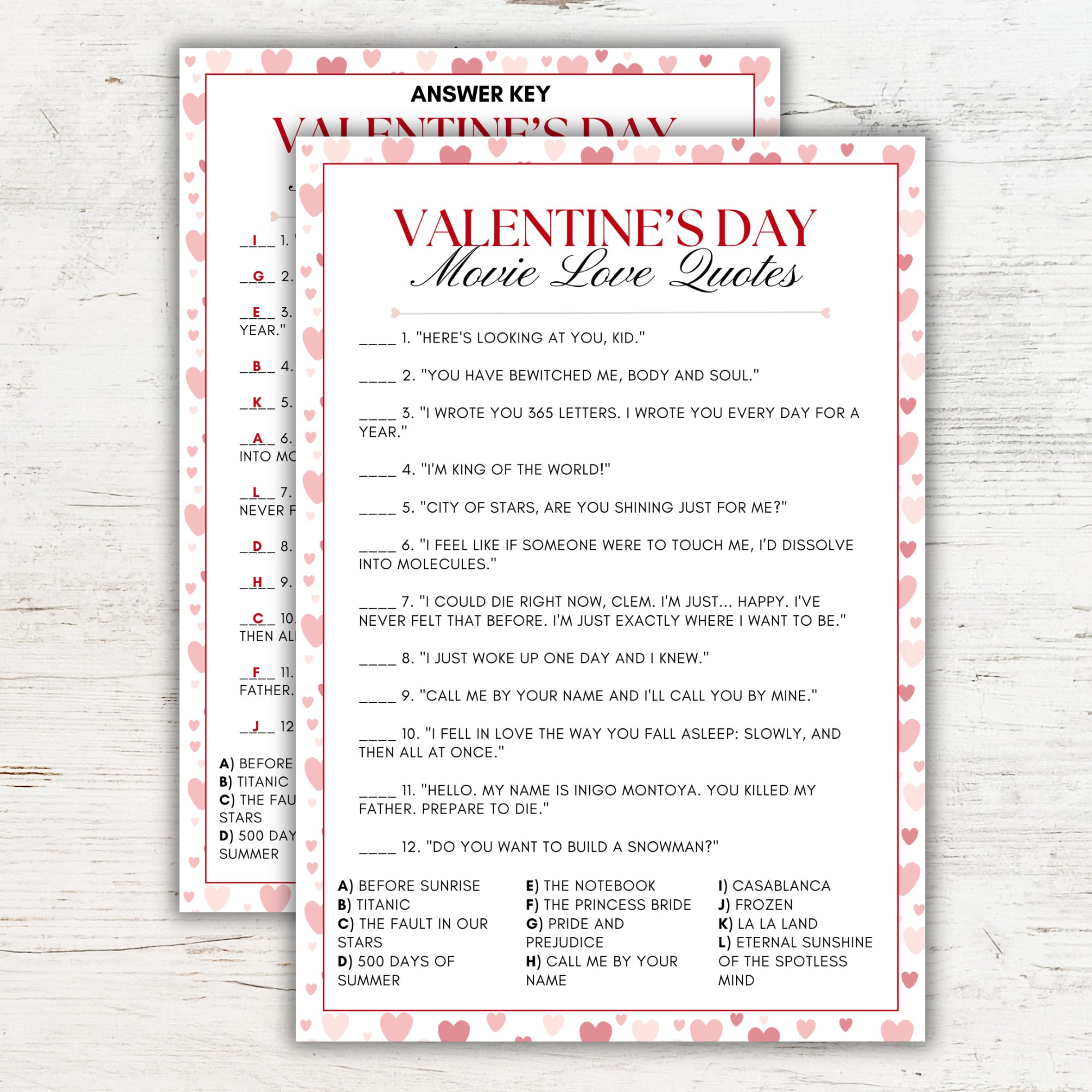 Valentines Day Movie Love Quotes, Valentines Day Party Game, Valentines ...