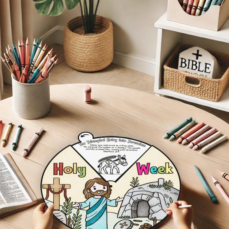 Holy Week Coloring Wheel, Printable Easter Story, Holy Week Printable ...