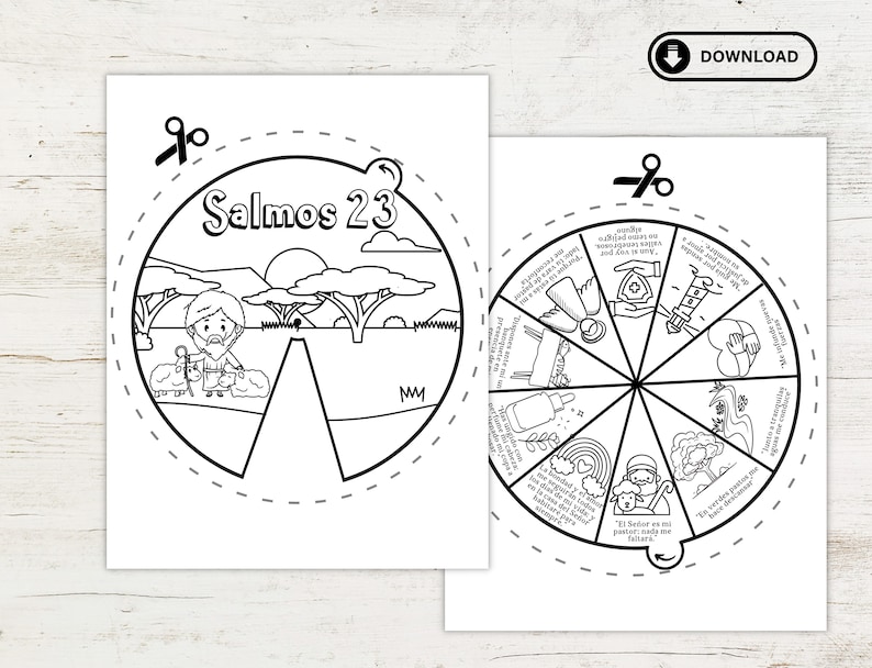Psalm 23 Coloring Wheel IN SPANISH, Jesus Coloring Wheel, Printable ...