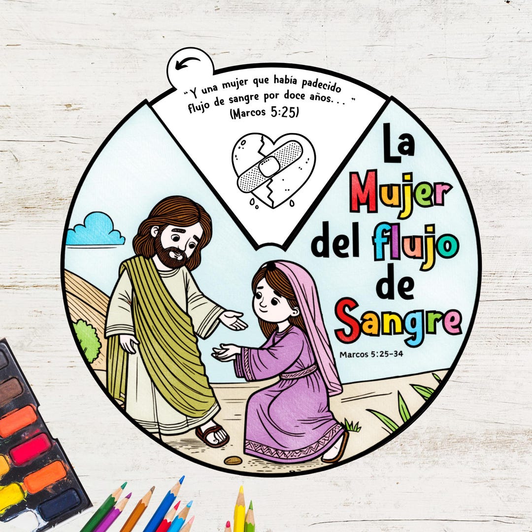 Jesus Heals the Woman With the Issue of Blood Coloring Wheel IN SPANISH ...