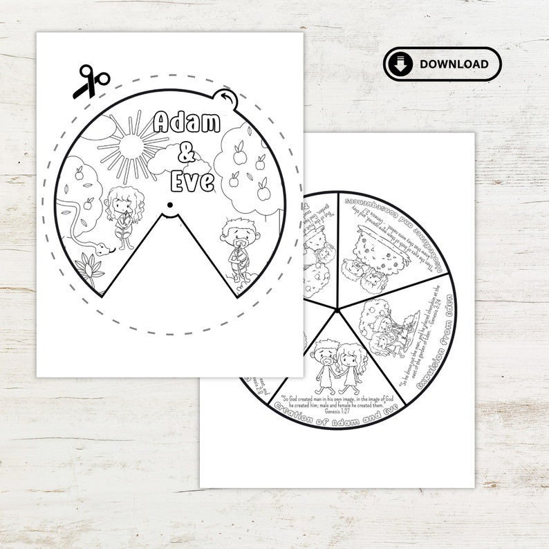 Adam and Eve Coloring Wheel | Bible Story Wheel | Printable Bible ...