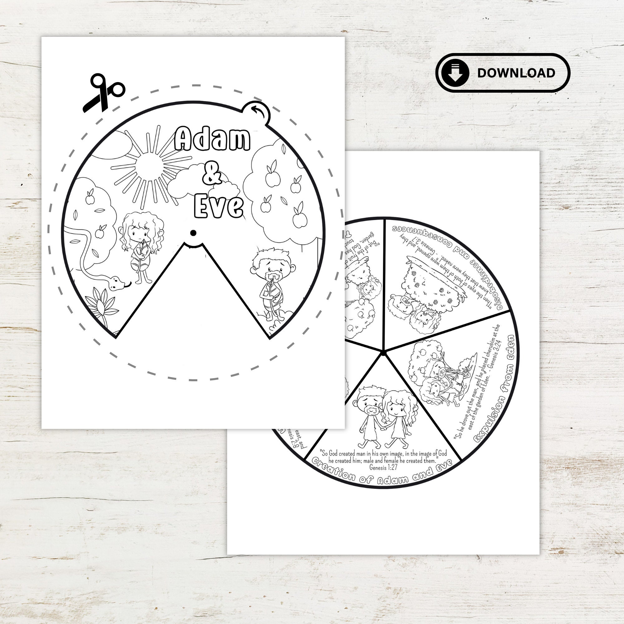 Adam and Eve Coloring Wheel Bible Story Wheel Printable Bible Activity ... Adam and Eve Coloring Wheel Bible Story Wheel Printable Bible Activity ...