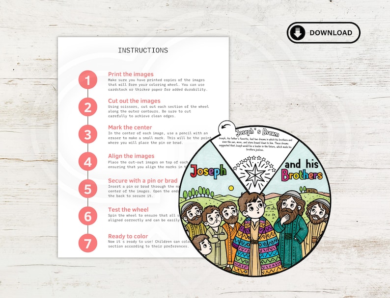 Joseph and His Brothers Coloring Wheel Bible Story Activity for Kids ...