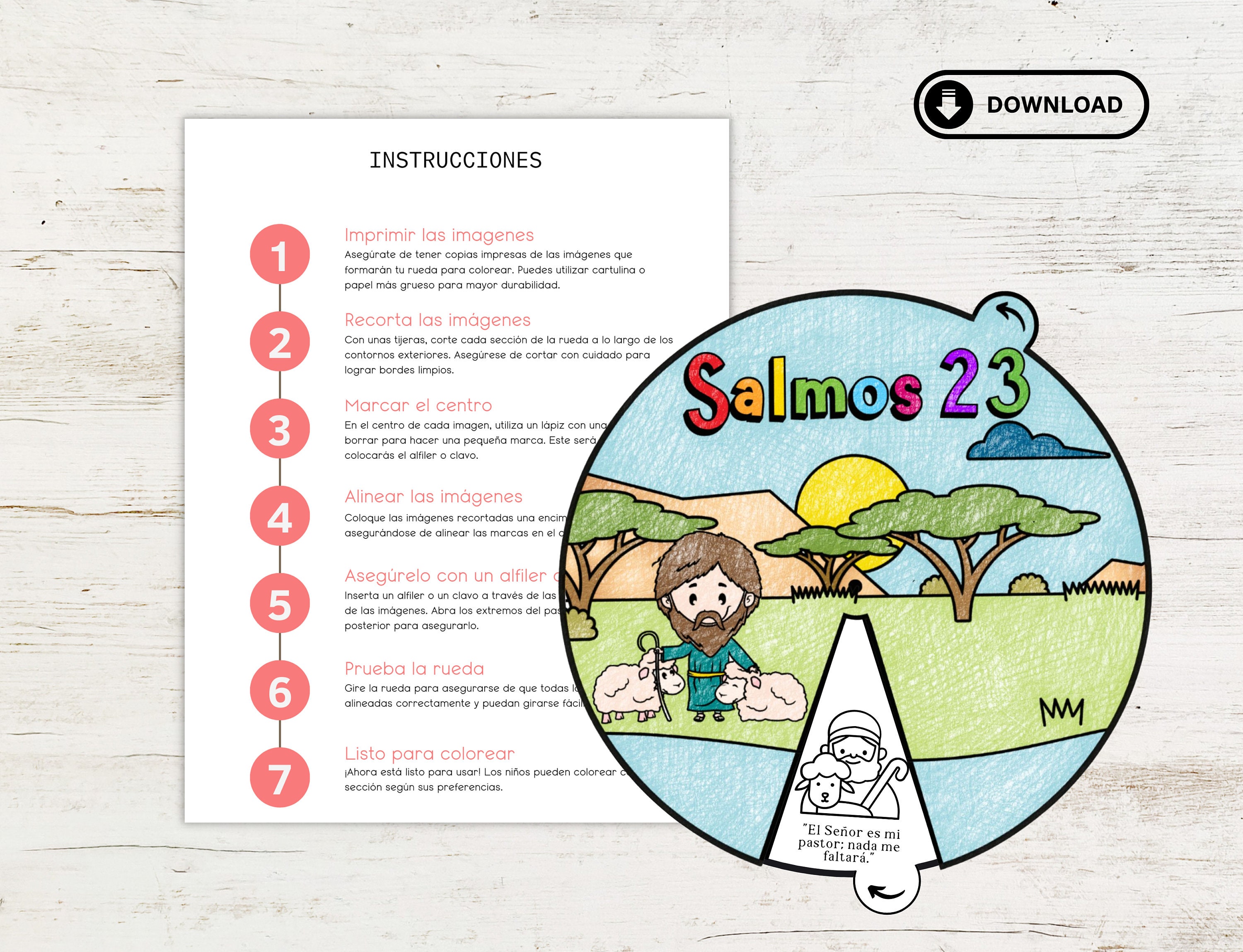 Psalm 23 Coloring Wheel IN SPANISH, Jesus Coloring Wheel, Printable ...