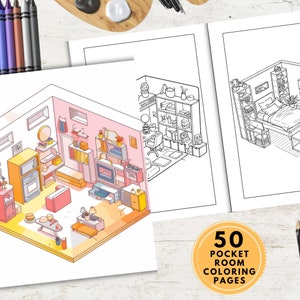 50 Pocket Room, Cute Coloring Book, Easy Coloring Pages for Kids ...