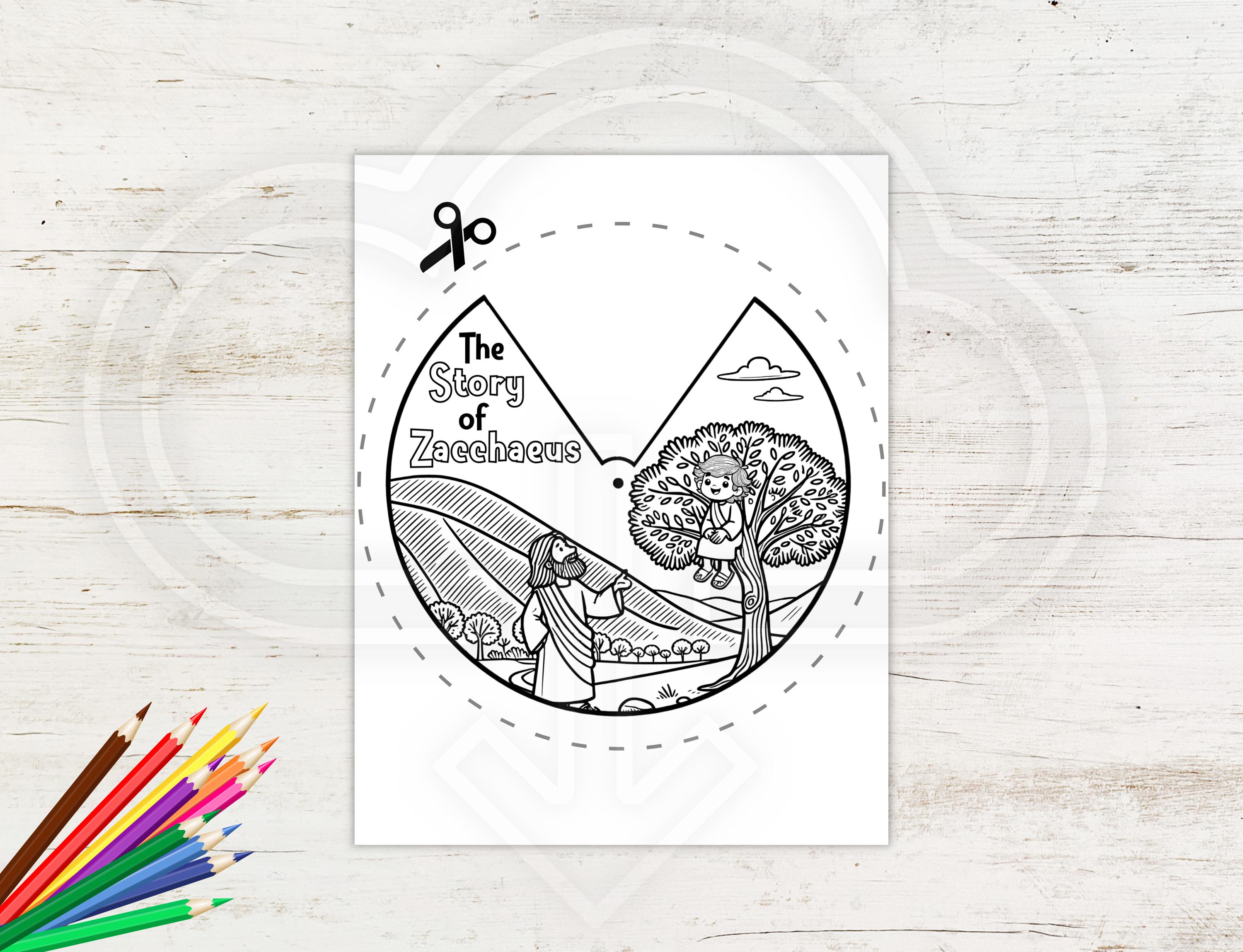 The Story of Zacchaeus Coloring Wheel, Bible Story Activity for Kids ...