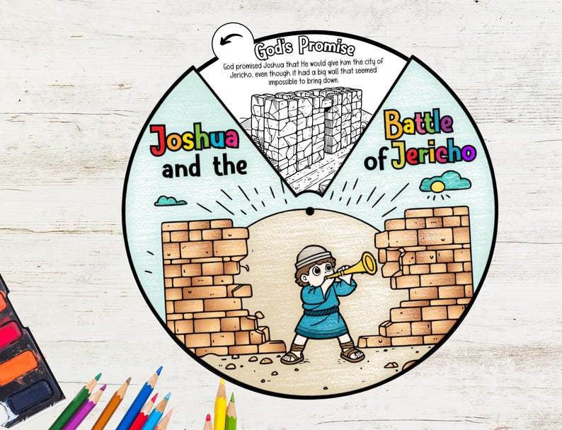 Joshua and the Battle of Jericho - Coloring Wheel | Bible Story Wheel ...