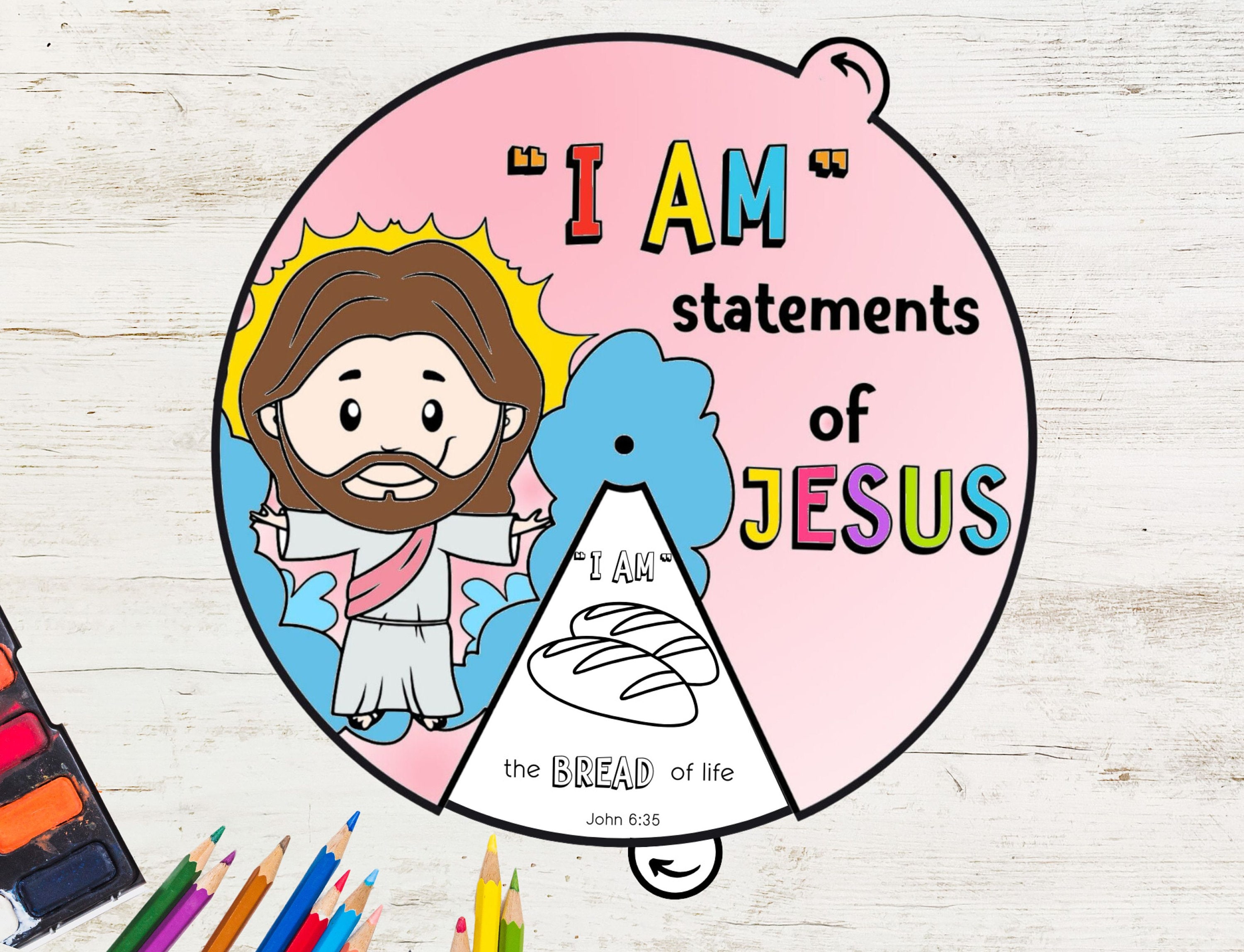 I Am Statements of Jesus Coloring Wheel Printable Bible Activity ...