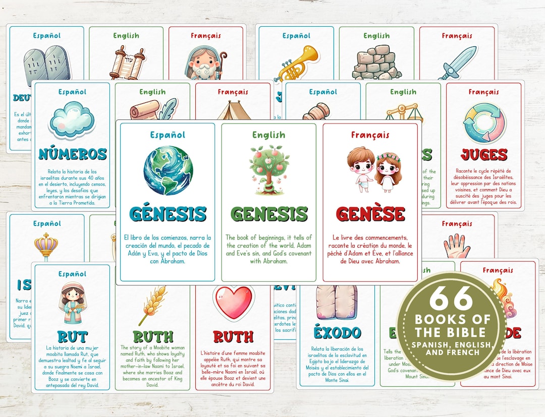 66 Books of the Bible: Trilingual Educational Cards, Activity for Kids ...