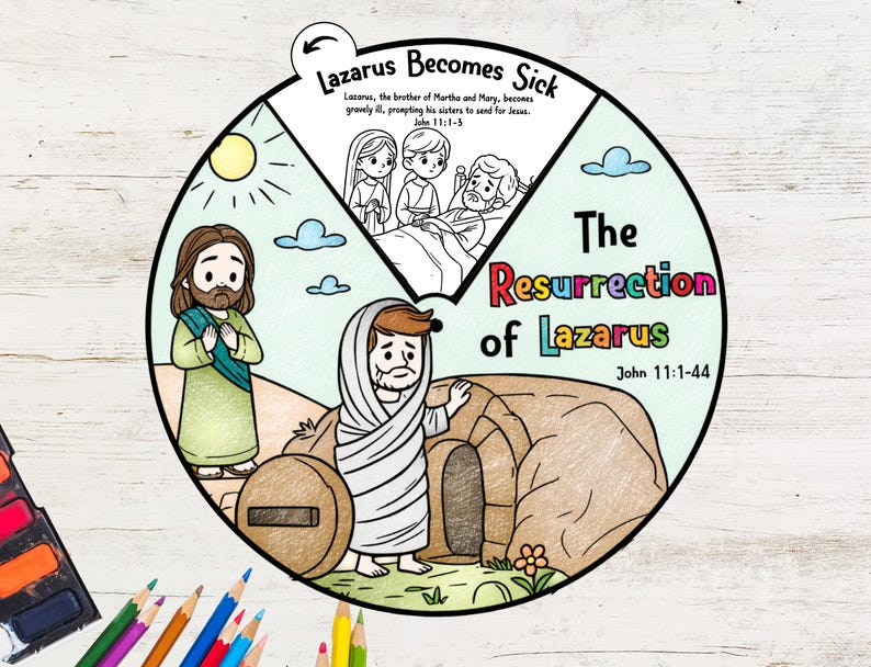 The Resurrection of Lazarus - Coloring Wheel | Bible Story Activity for ...