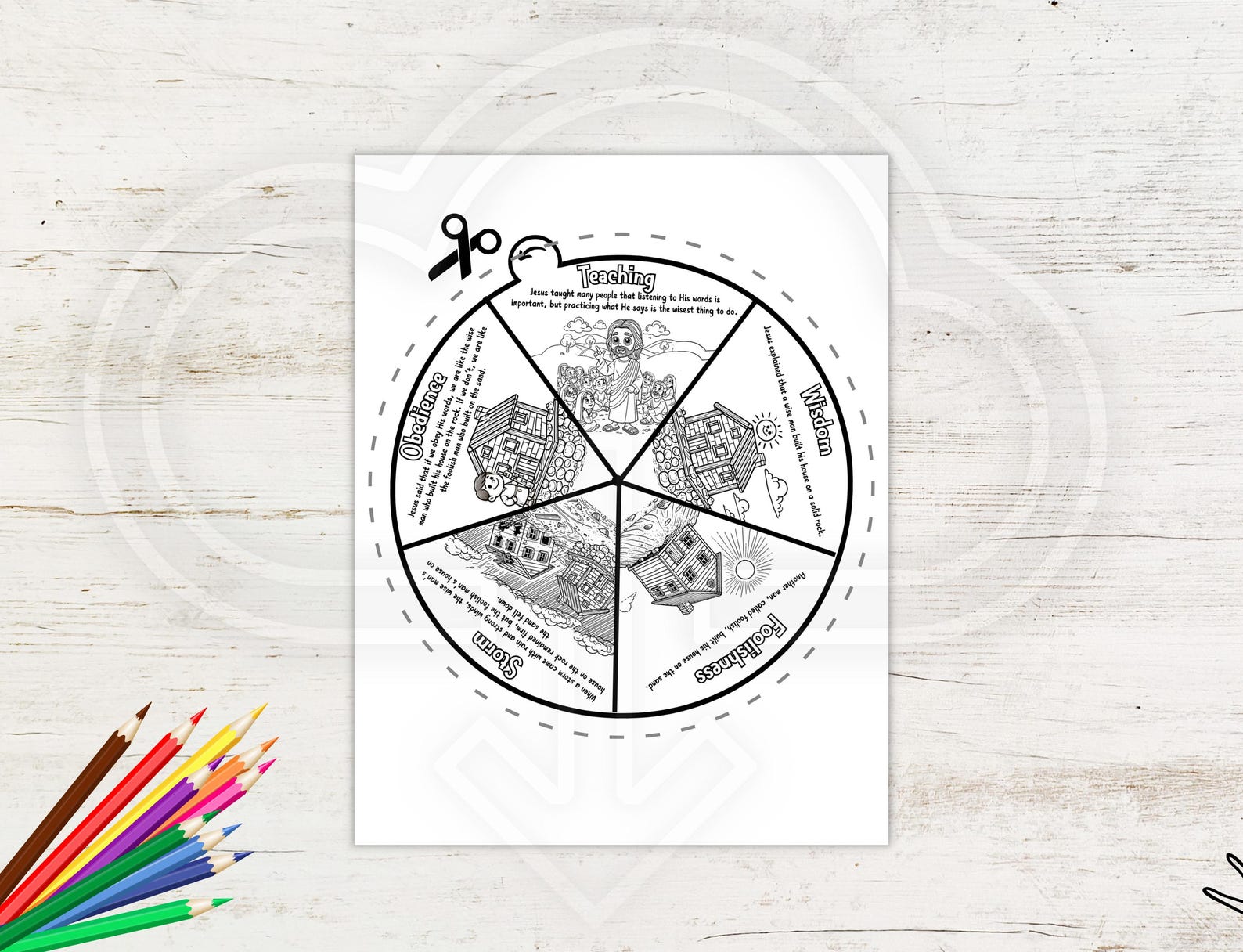 The Parable of the Two Builders Coloring Wheel Bible Story Activity for ...