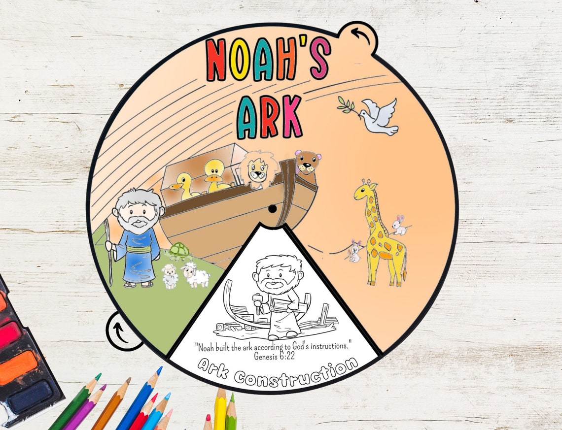 Noahs Ark Coloring Wheel Bible Story Activities Printable Bible ...