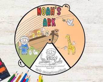 Noahs Ark Coloring Wheel, Printable Bible Activity, Kids Bible Lesson ...