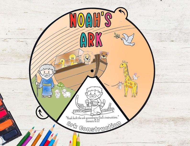 Noahs Ark Coloring Wheel Bible Story Activities Printable Bible ...