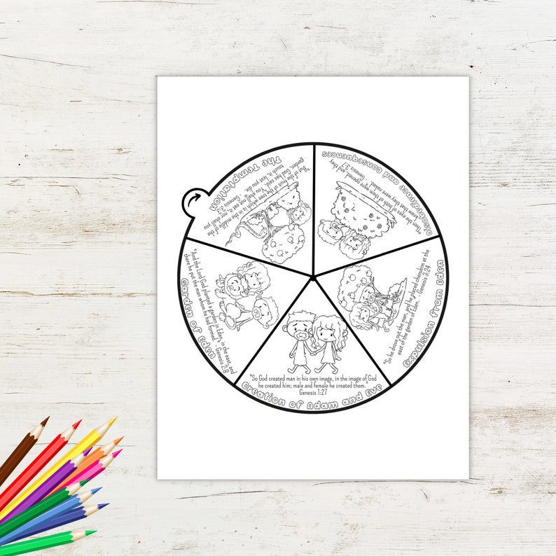Adam and Eve Coloring Wheel | Bible Story Wheel | Printable Bible ...