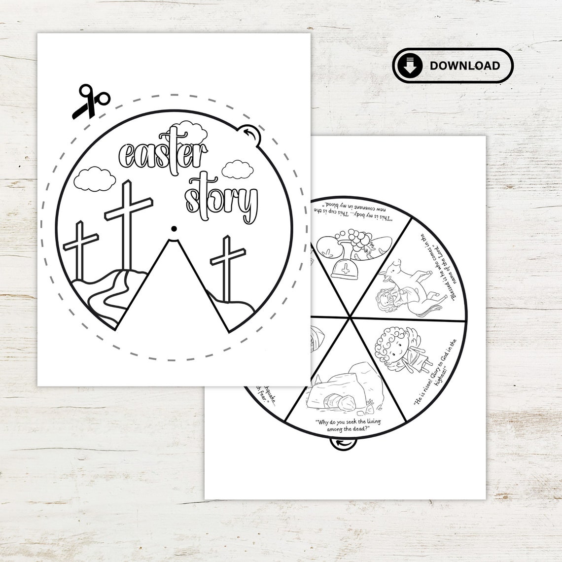 Easter Bible Story Coloring Wheel Holy Week Bible Activity He is Risen ...