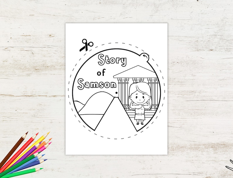 Story of Samson Coloring Wheel, Bible Coloring Wheel, Printable Bible ...