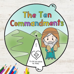Ten Commandments Coloring Wheel | Bible Story Wheel | Printable Bible ...