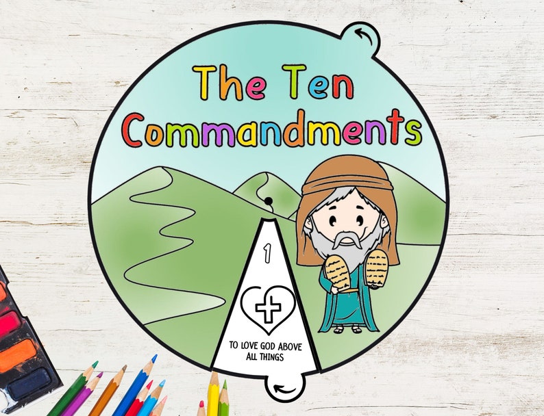 Ten Commandments Coloring Wheel Bible Story Wheel Printable Bible ...