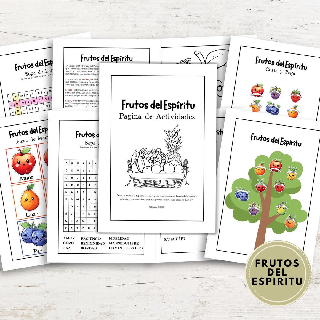 Fruit of the Spirit Activity Pages for Kids IN SPANISH, Printable Kids ...