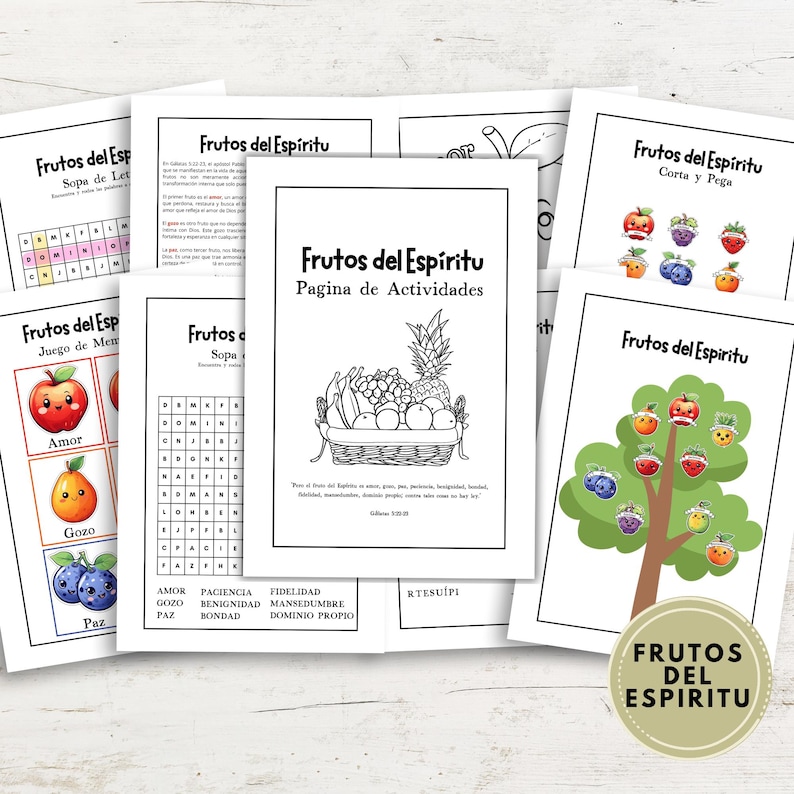 Fruit of the Spirit Activity Pages for Kids IN SPANISH, Printable Kids ...