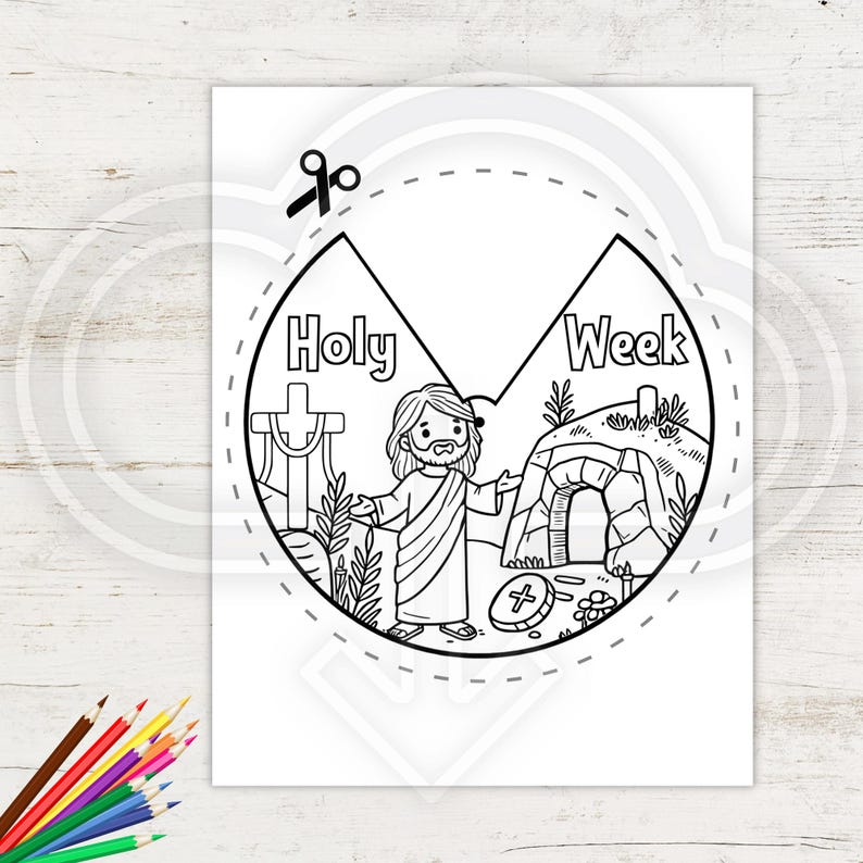 Holy Week Coloring Wheel, Printable Easter Story, Holy Week Printable ...