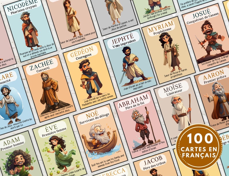100 Bible Character Educational Cards IN FRENCH, Activity for Kids ...