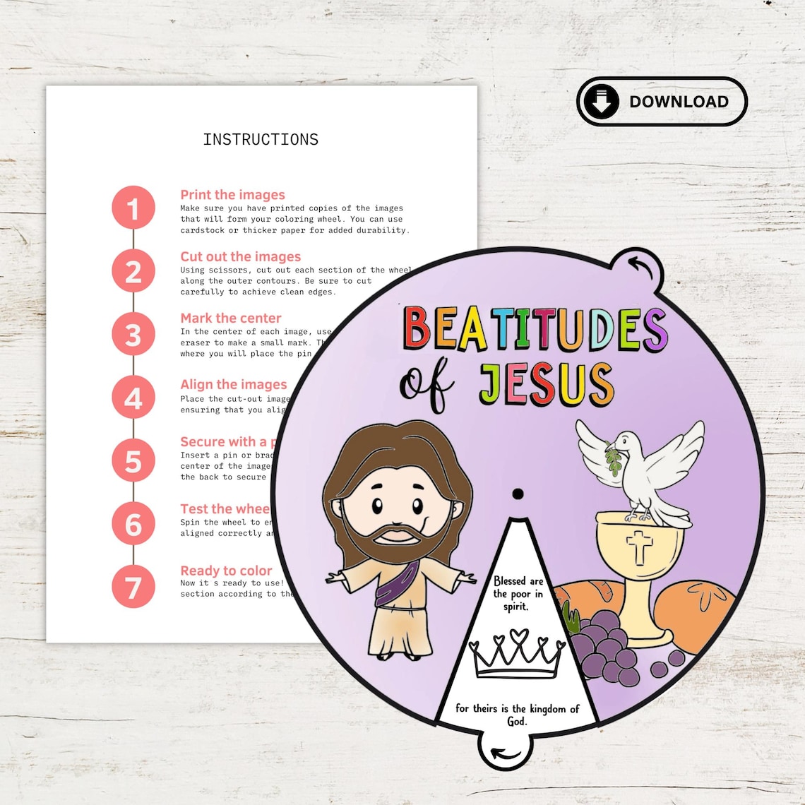 Beatitudes Coloring Wheel | Bible Story Activities | Printable Activity ...