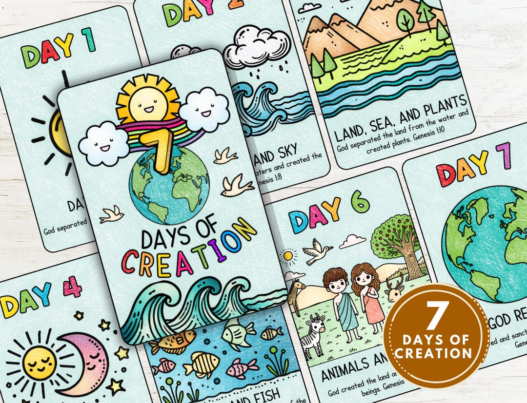 7 Days of Creation Educational Cards, Activity for Kids, Christian ...