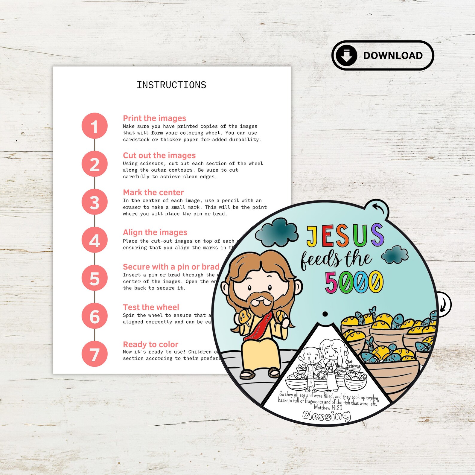 Jesus Feeds 5,000 Coloring Wheel, Jesus Miracle Coloring Wheel ...