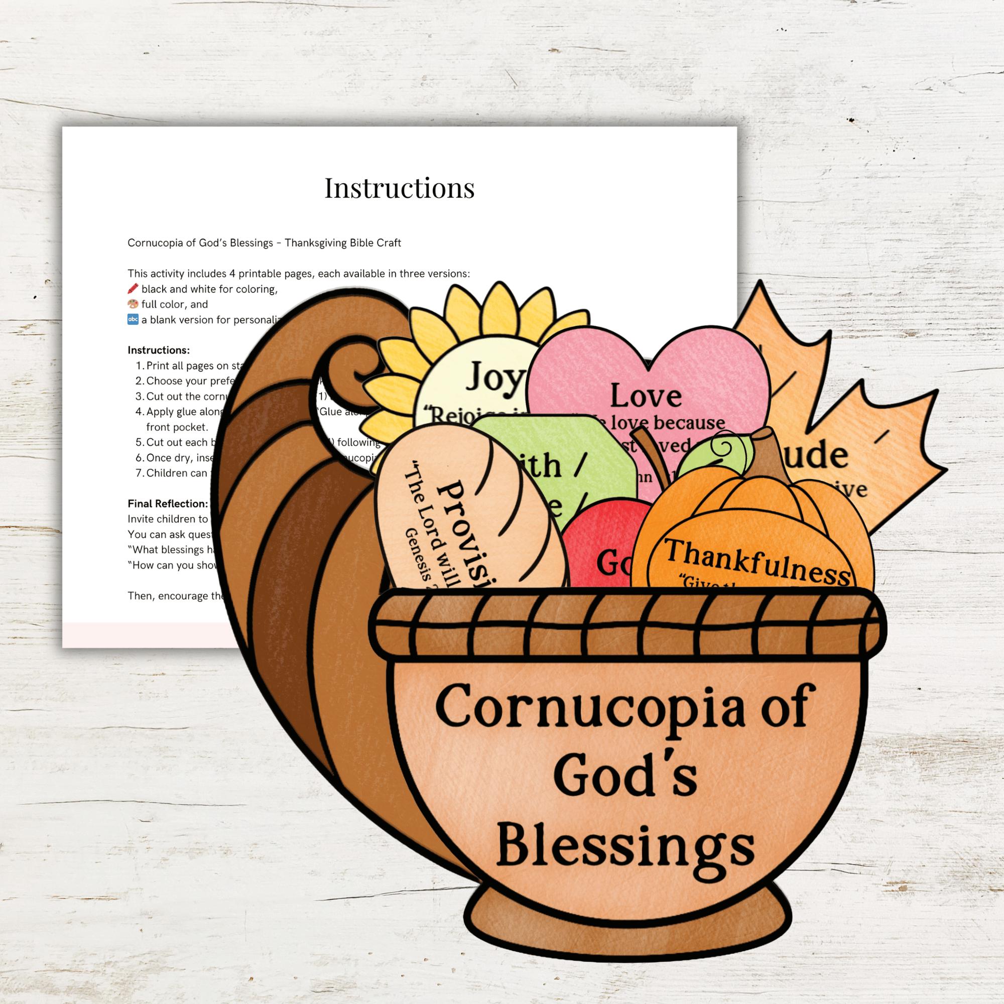 Cornucopia of God’s Blessings Pocket Craft | Thanksgiving Bible ...